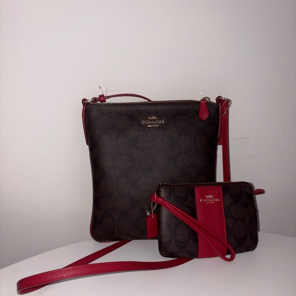 Coach | Bags | Coach Brown And Red Womens Bag Set | Poshmark